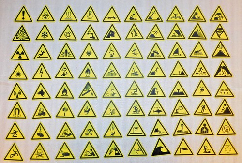 ISO 7010 Yellow Warning Safety Hazard Triangle Magnet Set 8 Fridge Work ...