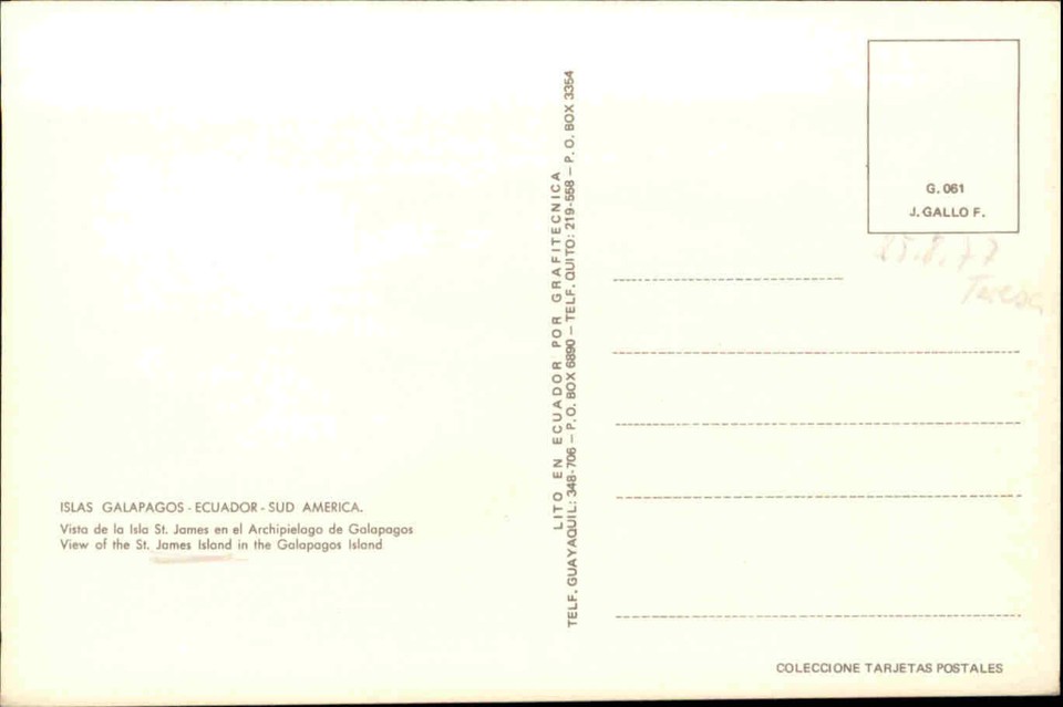 Galápagos-Insel Ecuador ~1975 America Postcard Isla St. James Island ...