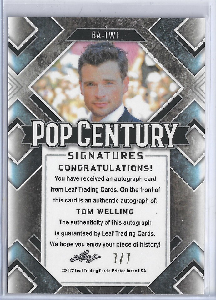 2022 Leaf Pop Century Autograph Card Tom Welling 7/7 Smallville Clark ...