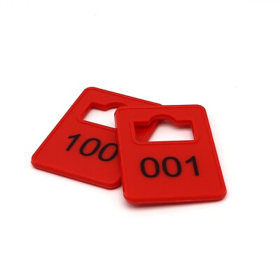 100 Plastic Cloakroom Tags In Red Numbered 001-100 Garderobe Tags ...