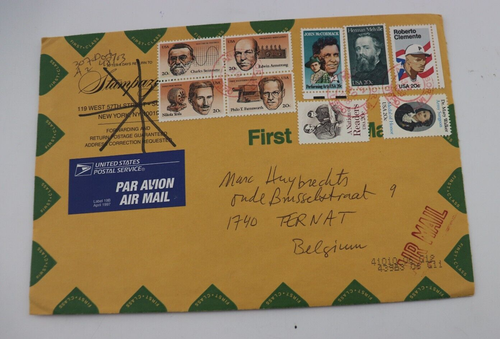 Par Avion air mail label postal first call cover pink stamp 1998 MI ann ...