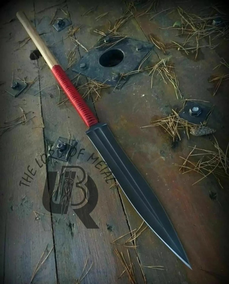 UBR CUSTOM HANDMADE HIGH CARBON STEEL HUNTING SPEAR WITH LEATHER SHEATH ...