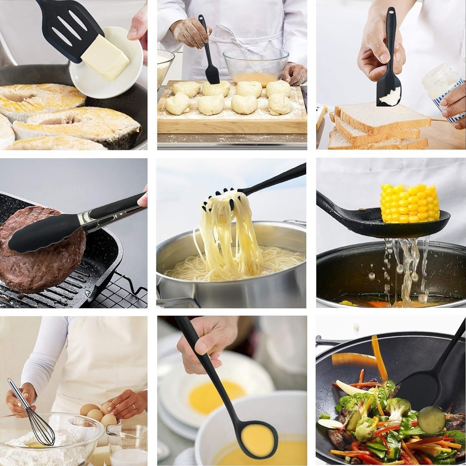 12 Pcs Kitchen Utensils Set Silicone Cooking Nonstick Spatula Turner ...