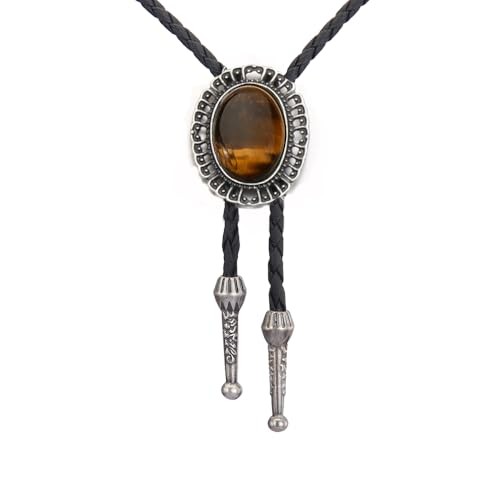 Western Cowboy Bolo Tie Men Leather Necktie Tiger Eye Stone Bolo Tie ...