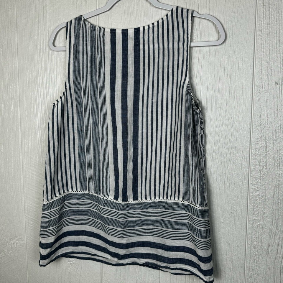 J. Jill Love Linen Nautical Linen Tank Top Blue White Striped Size ...