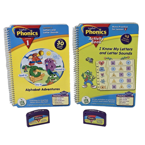 LeapPad Phonics Lesson 1 + Activity Books w/ Cartridges Letters Sounds ...