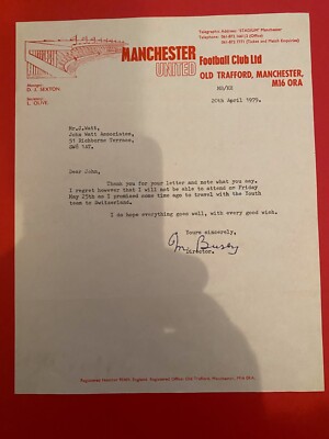 Manchester United headed letter Signed by Matt Busby,April 1979. | eBay UK