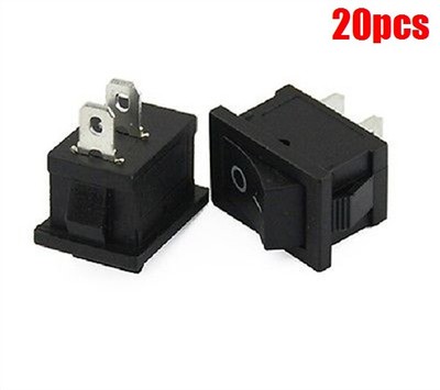 20Pcs Black Rocker Switch 2 Pin KCD1-101 250V 6A Boatlike Switch 2 Pin ...