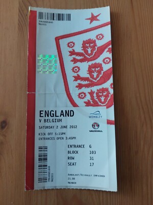 Used Ticket UEFA EURO 2012 Test England vs Belgien Belgium 02.06.2012 ...
