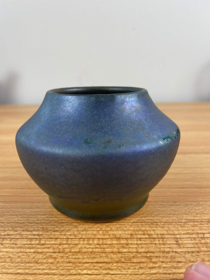 Pewabic Art Pottery Detroit Matte Blue With Green Iridescent Bulbous ...