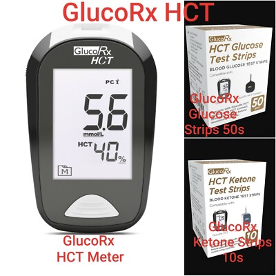GlucoRx HCT Blood Glucose & Ketone Monitor +Glucose Test str 50 +Ketone ...