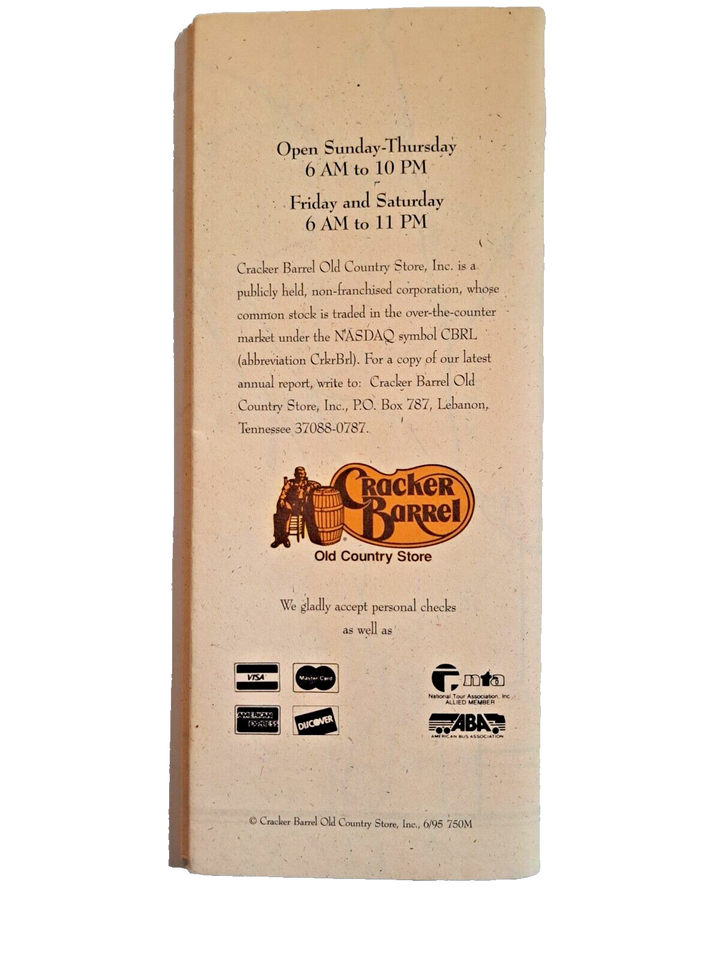 Cracker Barrel Old Country Store Map June 1995 225 Locations Brochure ...