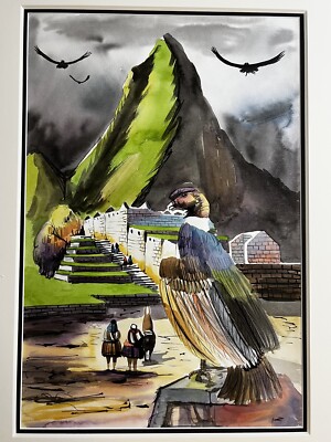 ANDEAN CONDOR OF PERU ORIGINAL WATERCOLOR PERFECT CONDITION UNKNOWN ...