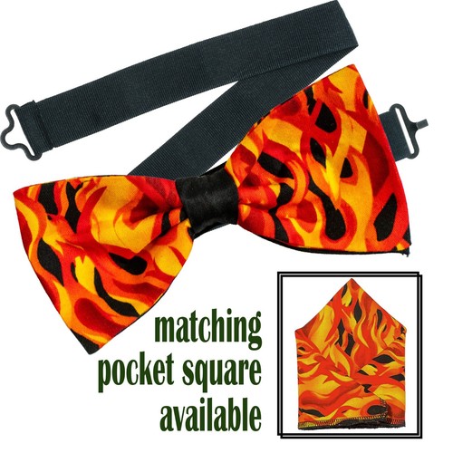 Fire Flames Bow Tie Pocket Square Cotton Wedding Prom New Year ...