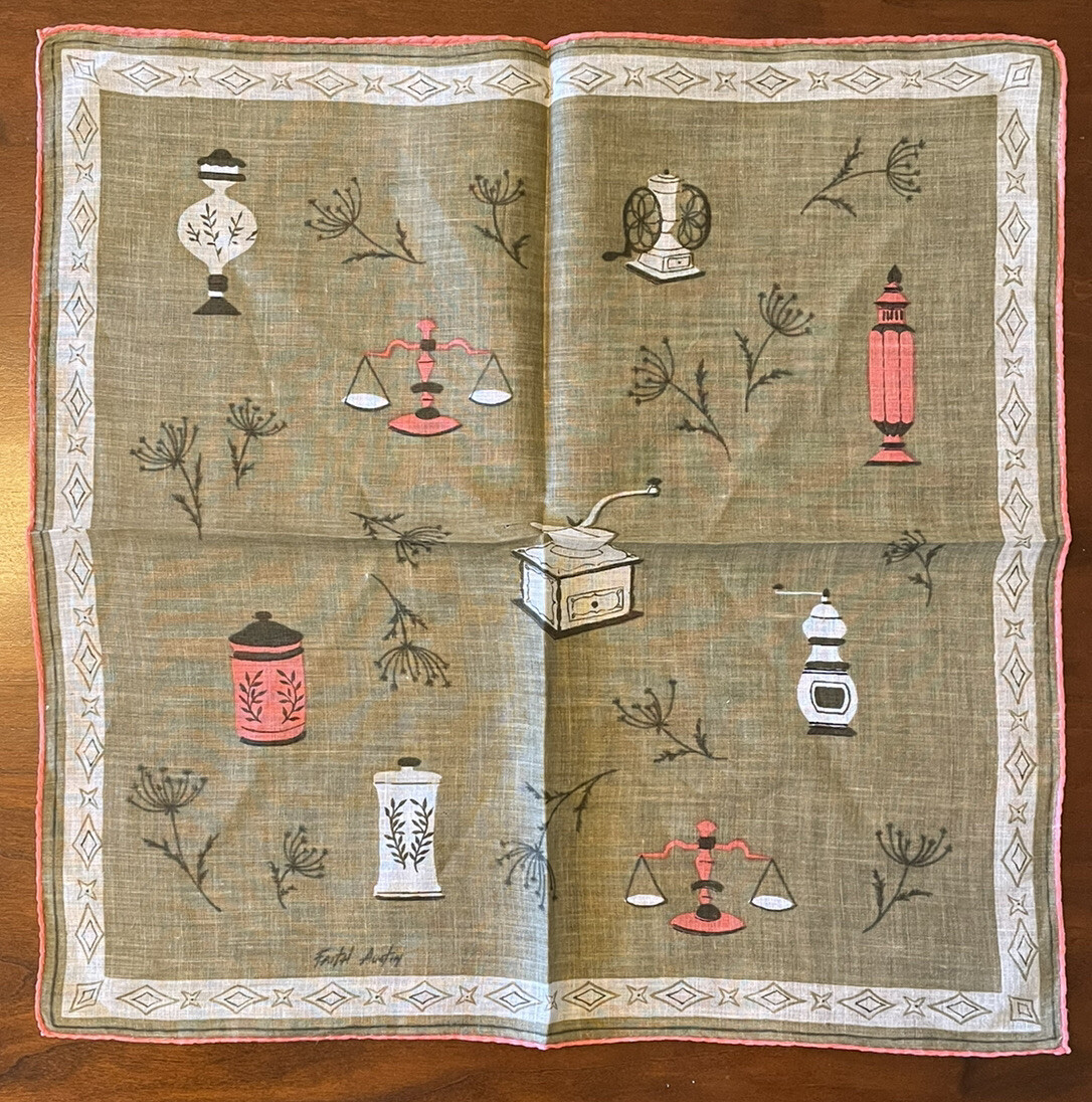 Mid Century Faith Austin Linen Handkerchief Coffee Gr… - Gem