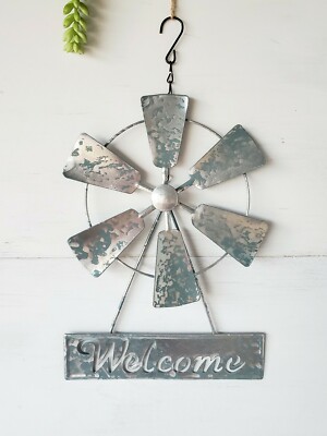 Metal Garden Welcome Wind Mill Sign Yard Decor Hanging Sign! | eBay