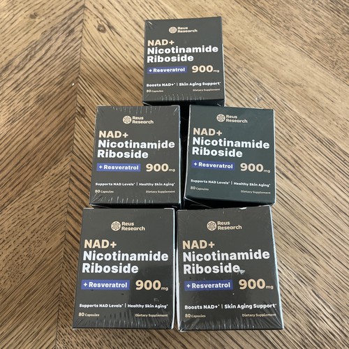 Lot Of 5 Reus Research NAD + Nicotinamide Riboside 900mg W/ Resveratrol ...