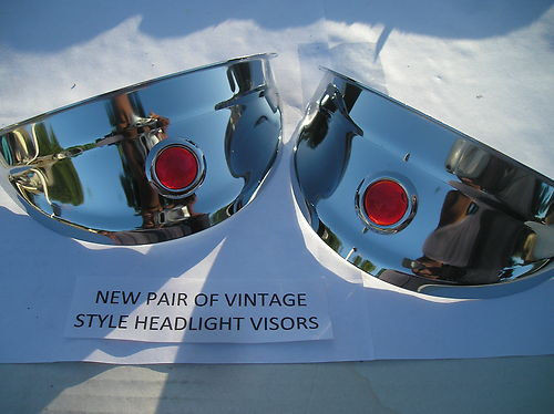Vintage Style Chrome Red Dot Headlight Visors Pair
