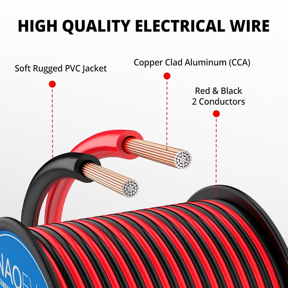 10 Gauge Wire 100FT, 2 Conductors Electrical Wire Red Black Cable ...