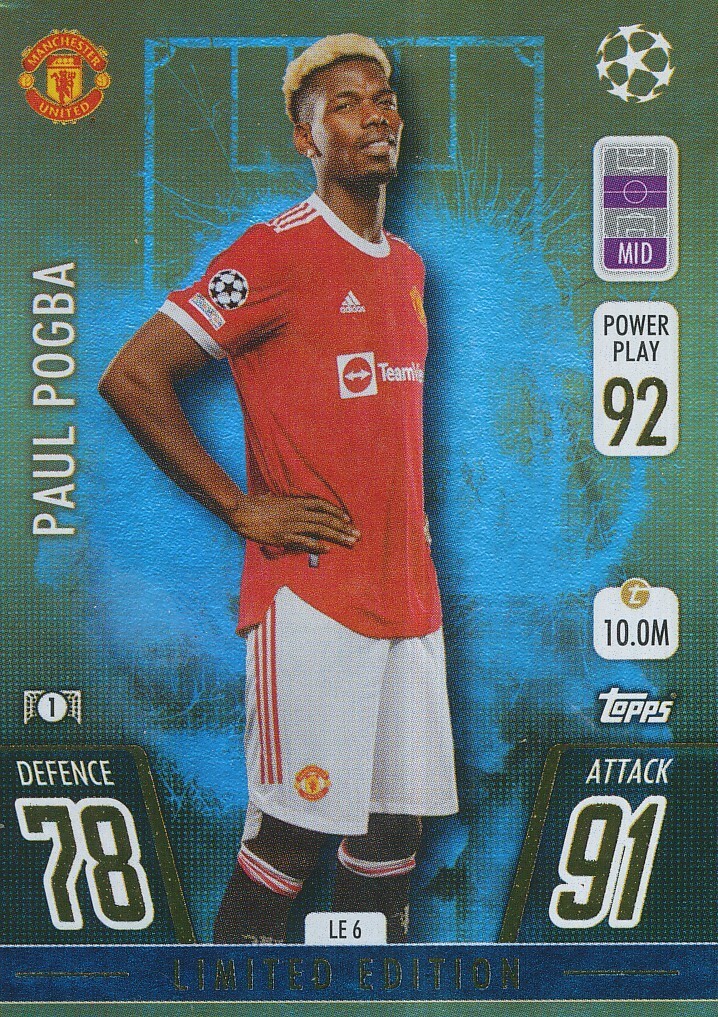 LE 6 MANCHESTER UNITED - PAUL POGBA LIMITED CARD TOPPS CHAMPIONS LEAGUE ...