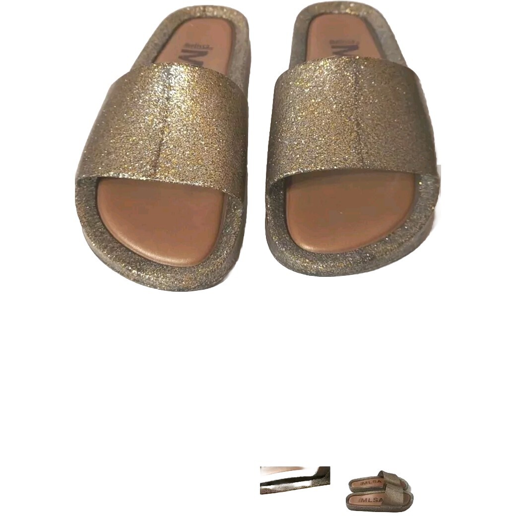 Melissa Sparkly Gold Glitter Slides Size 6 | eBay