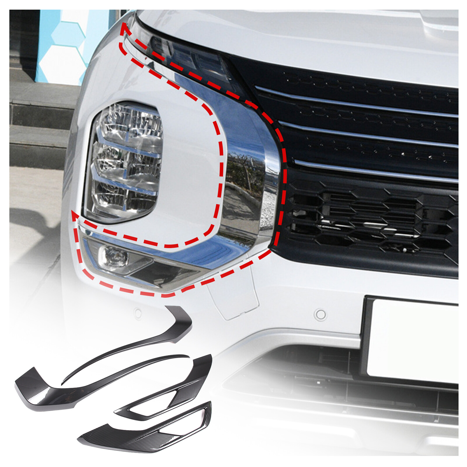 ABS Carbon Fiber Front Face Overlay Garnish Fit For Mitsubishi ...