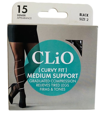 Clio Curvy Fit Medium Support Sheer Tights 15 Denier Firms Black Sze 2 ...