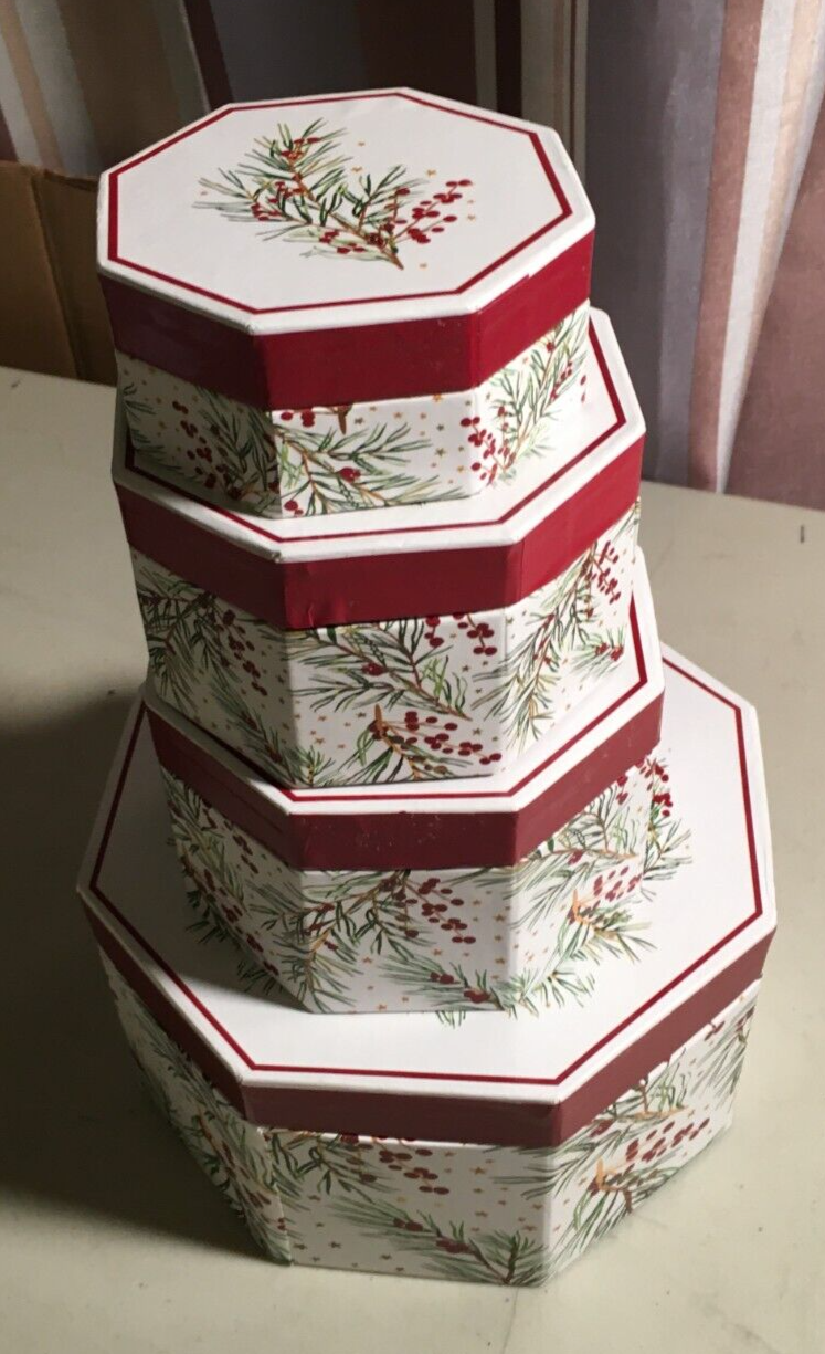 Decorative Nesting 4 Octagonal Christmas Boxes | eBay