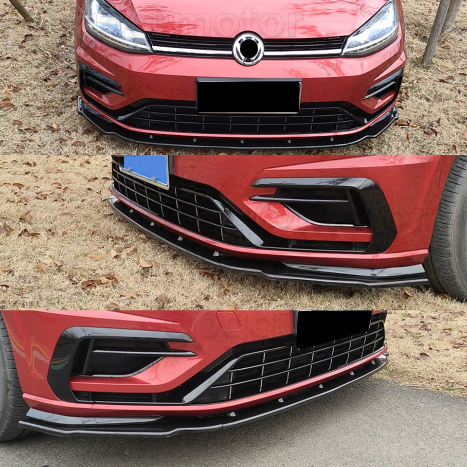 For VW GOLF R GTI MK7 MK7.5 15-21 CS Style Gloss Black Front Bumper Lip ...