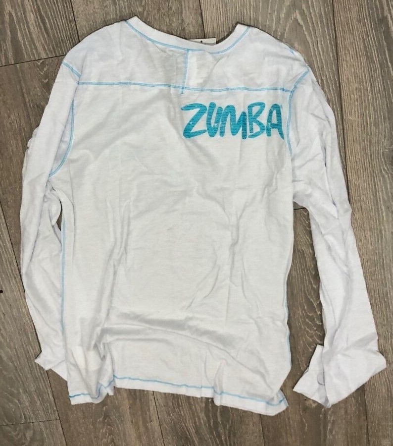 zumba white warm up long sleeve t shirt ladies top fitness gym training ...