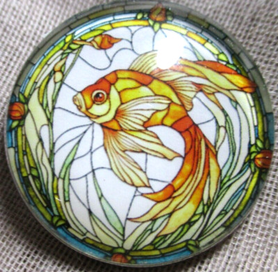 GLASS DOME PICTURE "STAINED GLASS " FANTAIL GOLDFISH BUTTON 30mm | eBay