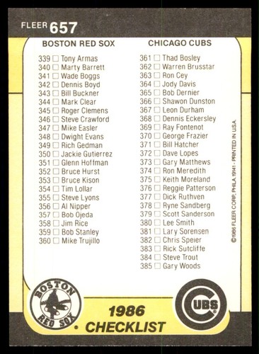 1986 Fleer Checklist: Royals/Cardinals/Blue Jays/Mets b Kansas City ...