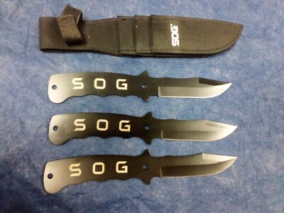 SOG THROWING KNIVES Black Finish 3 with Scabbard | eBay