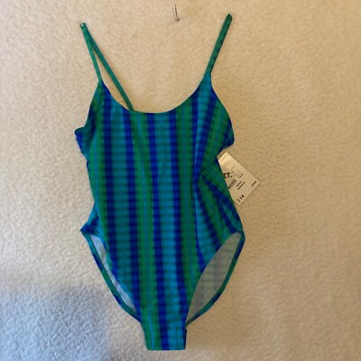 Islander Bath Swim Suit Women 14 high leg Lycra One Piece Blue Stripe ...