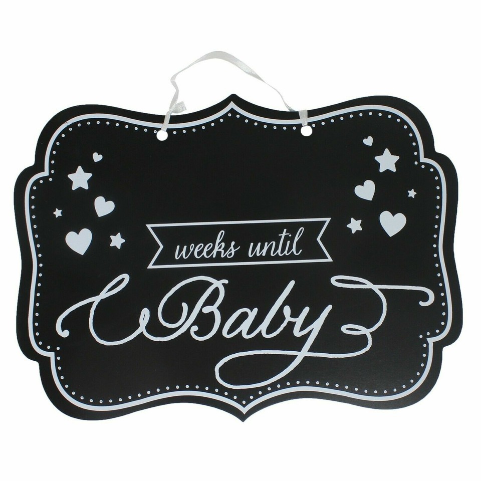 Baby Shower 'Weeks Until baby' Chalkboard Hanging Sign - 29cm x 21cm | eBay