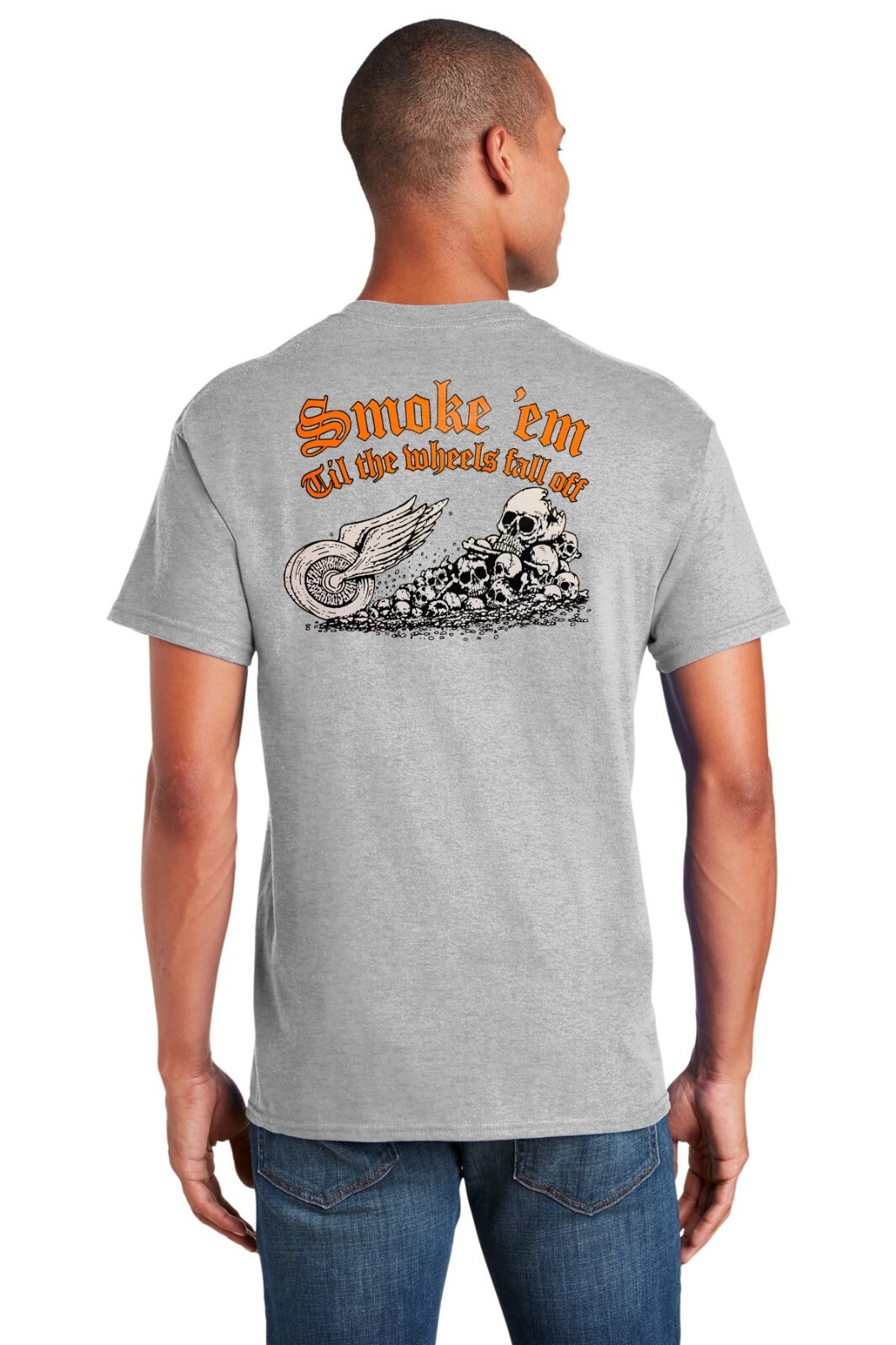 Biker Smoke Em Till The Wheels Fall Off Motorcycle Tire Skulls Mens T ...