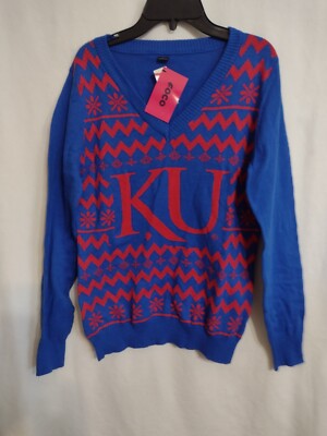 KANSAS UNIVERSITY WOMEN'S SWEATER COLOR BLUE/RED (SEE MEASUREMENTS) NWT ...