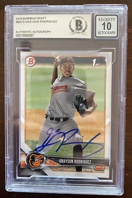 Grayson Rodriguez Auto Signed 2018 Bowman Draft Beckett Auto 10 Orioles ...