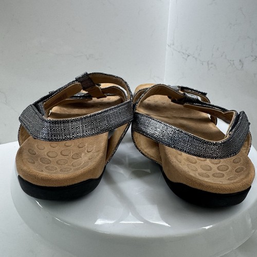 Vionic Women's "Amber" Black Silver Metallic Linen Sandals Size 10 | eBay