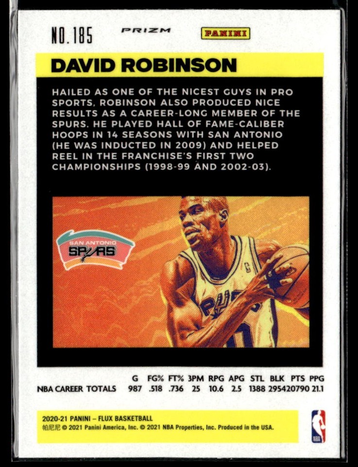 2020-21 Panini Flux #185 David Robinson Basketball Card 1401O | eBay