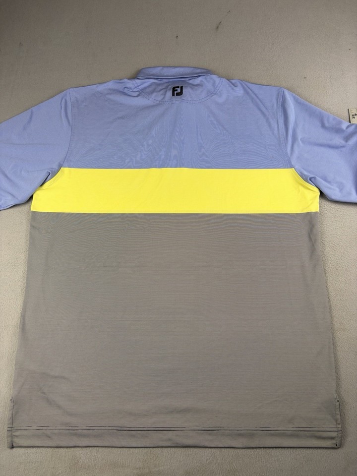 Footjoy Polo Shirt Men’s 2XL Blue Yellow Striped Performance Golf ...