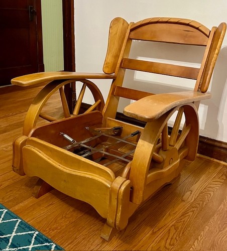 Vtg Cowboy Ranch 1940s Western Wagon Wheel Platform Rocking Chair Hrd ...