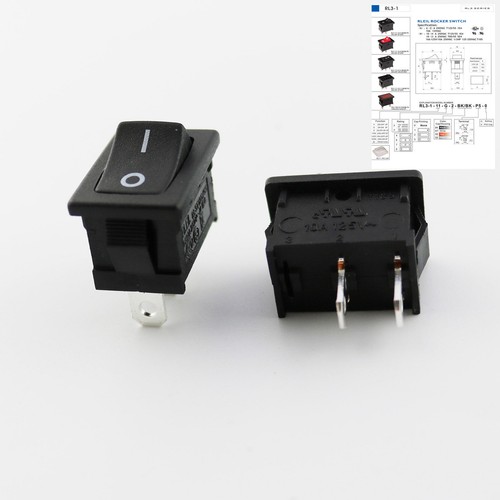 Black RLEIL Rocker Switch On/Off 2 Pin 2 Position DPST 10A/6A 125V/250V ...