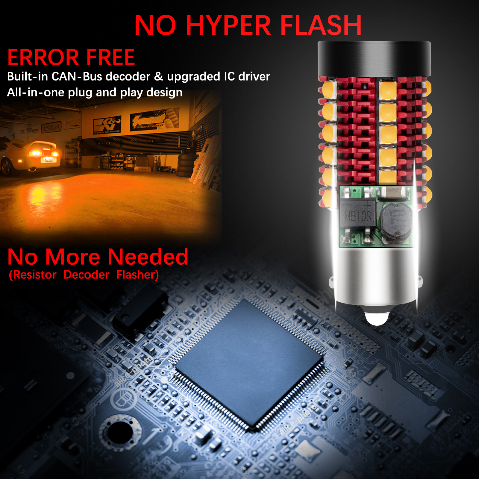 High Power CANBUS Error Free 1156 1156A LED Turn Signal Light Amber ...