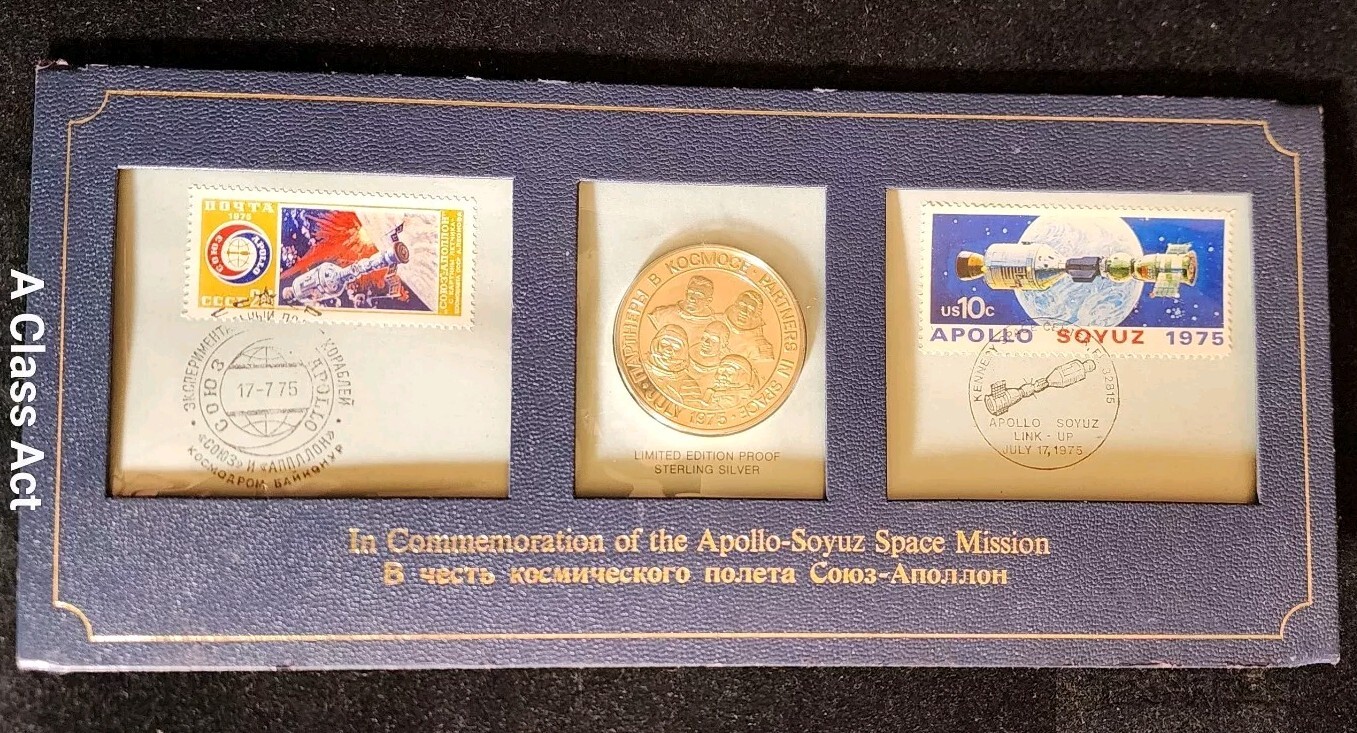 1975 Commemoration of the Apollo Soyuz Space Mission Sterling Silver ...