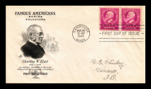 US COVER CHARLES W ELIOT FAMOUS AMERICANS FDC SCOTT 871 ARTCRAFT CACHET ...