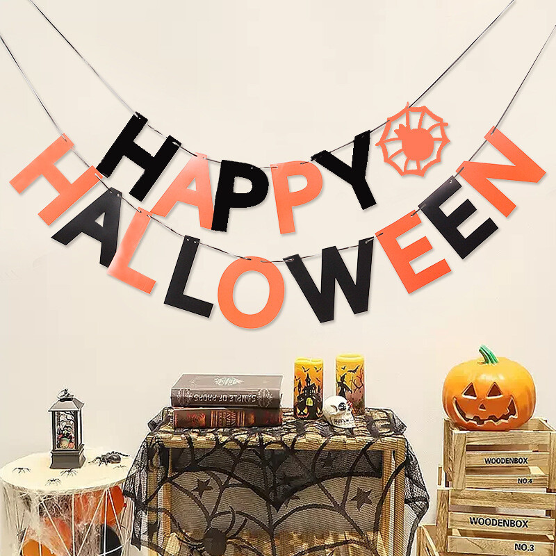 Happy Halloween Banner Decorations Pumpkin Bunting Hanging Party Favor ...