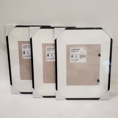 Lot of 3 IKEA LOMVIKEN 12x16 Black Aluminum Modern Photo Frame 31x41 cm ...