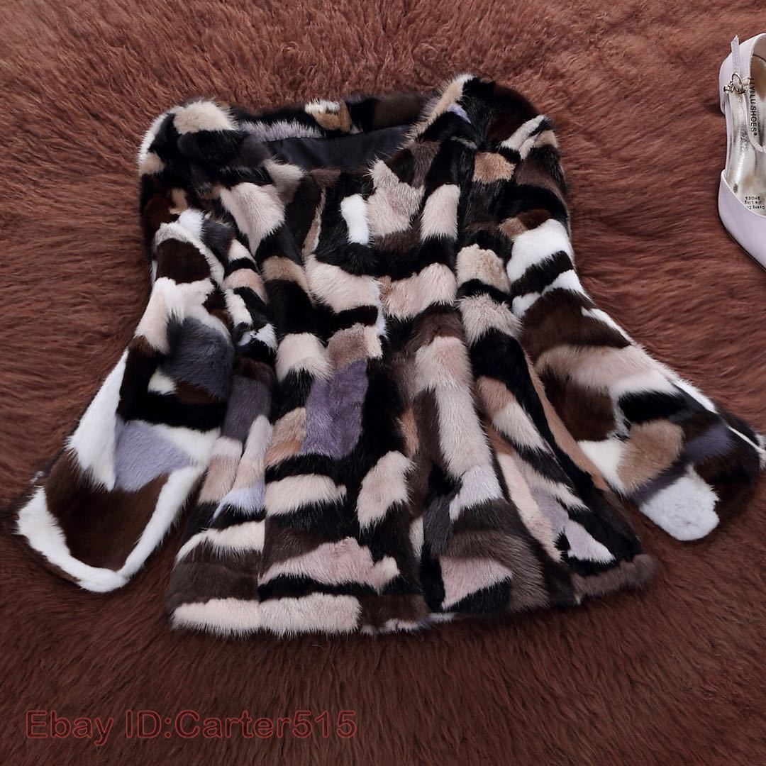 100% Real Mink fur Womens Coat Colorful Multi-Color Jacket Outwear ...