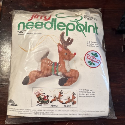 Vintage Jiffy Needlepoint "RUDY" REINDEER CHRISTMAS ORNAMENT NOS | eBay
